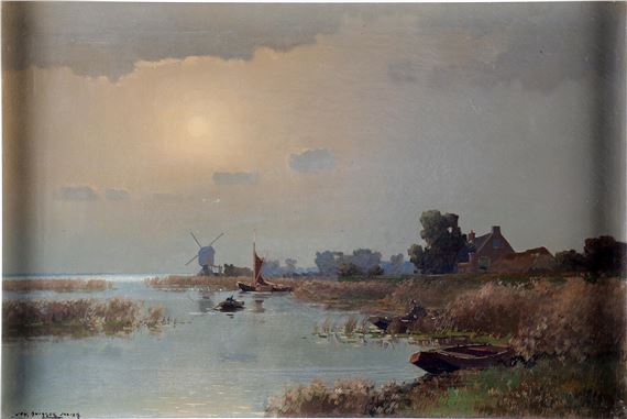 Jan Simon Knikker II | Polderlandschap met molen | MutualArt