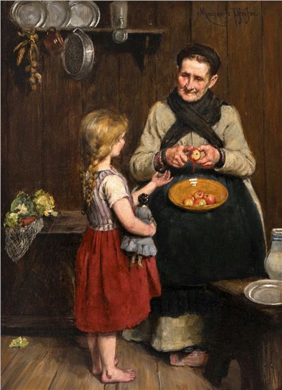 Margarete Pfeifer | Großmutter mit Enkelin in der Bauernstube | MutualArt