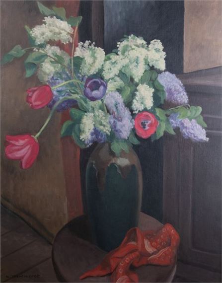 Albert Montmerot | Grand bouquet de fleurs dans un intérieur | MutualArt