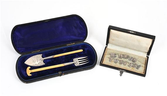 George Unite | Victorian boxed set of silver and bone handled fork and ...