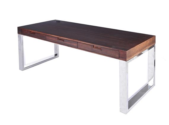 Bodil Kjaer | Mezzanine dark wooden stained and chromed-steel desk ...