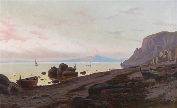 Anton Laurids Johannes Dorph | Coastal scenery with Vesuv in the ...