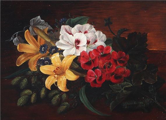 Johan Laurentz Jensen | Still life with flowers and leaf | MutualArt