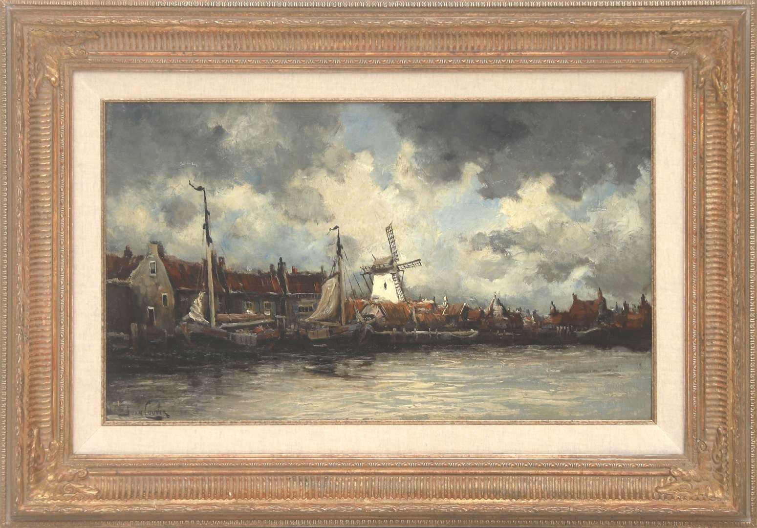 Jan van Couver | Harbor view with the white mill of Muiden | MutualArt