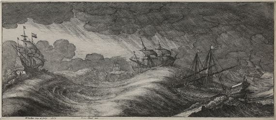 Wenceslaus Hollar | The Galley - a two-masted galley in a heavy ...