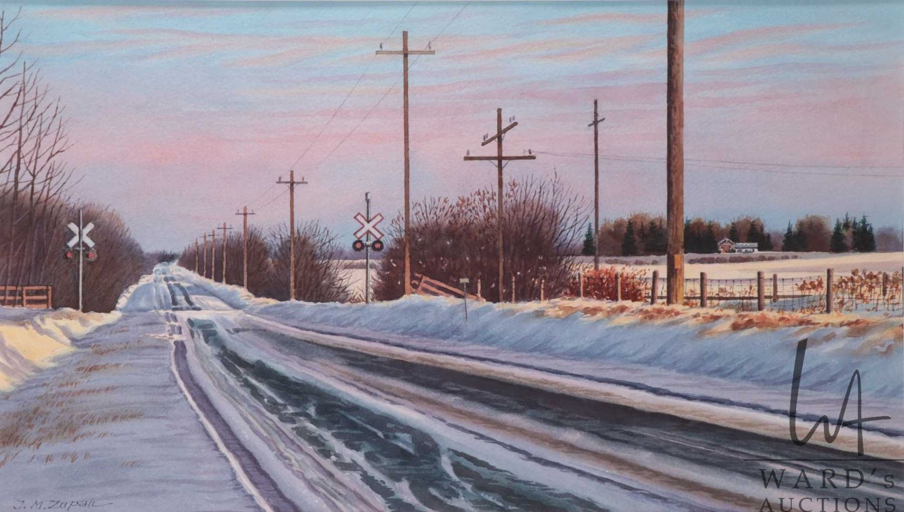 John Zupan | Railway Crossing with Last Evening Light | MutualArt