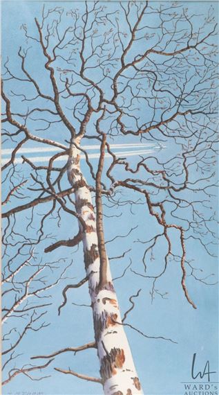 John Zupan | A tree with a plane and vapour trail | MutualArt