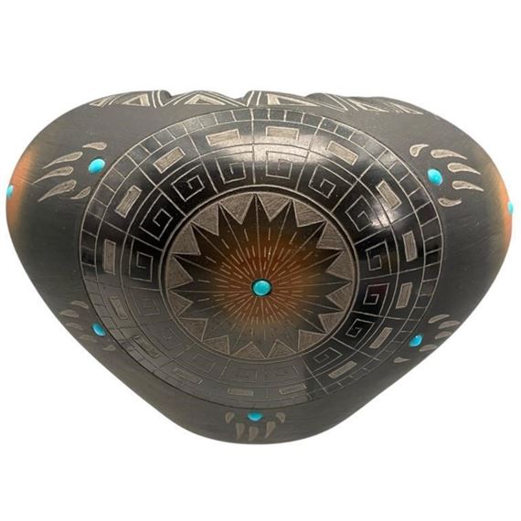 Santa Clara Pueblo | Ron Suazo Blackware Pot with Turquoise Inlays ...