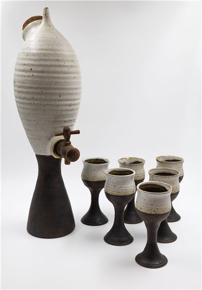 Ian Firth | the bottle with wooden tap and cork lid (one goblet chipped ...