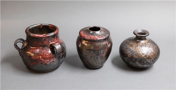 Graeme Storm | Graeme Storm Three small stoneware vases with manganese ...