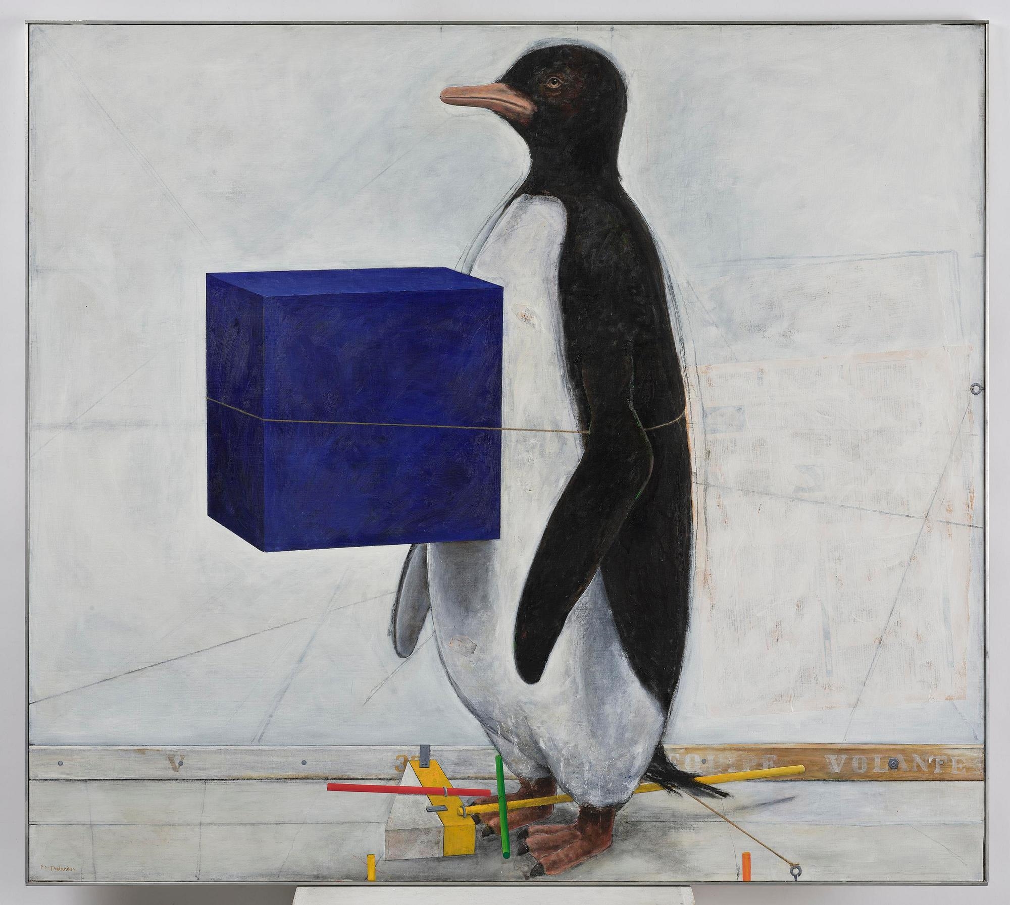 Par Gunnar Thelander | Penguin with blue box | MutualArt