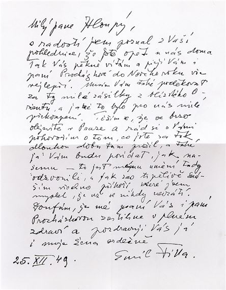 Emil Filla | Dopis Emanuelu Hloupému (1949) | MutualArt
