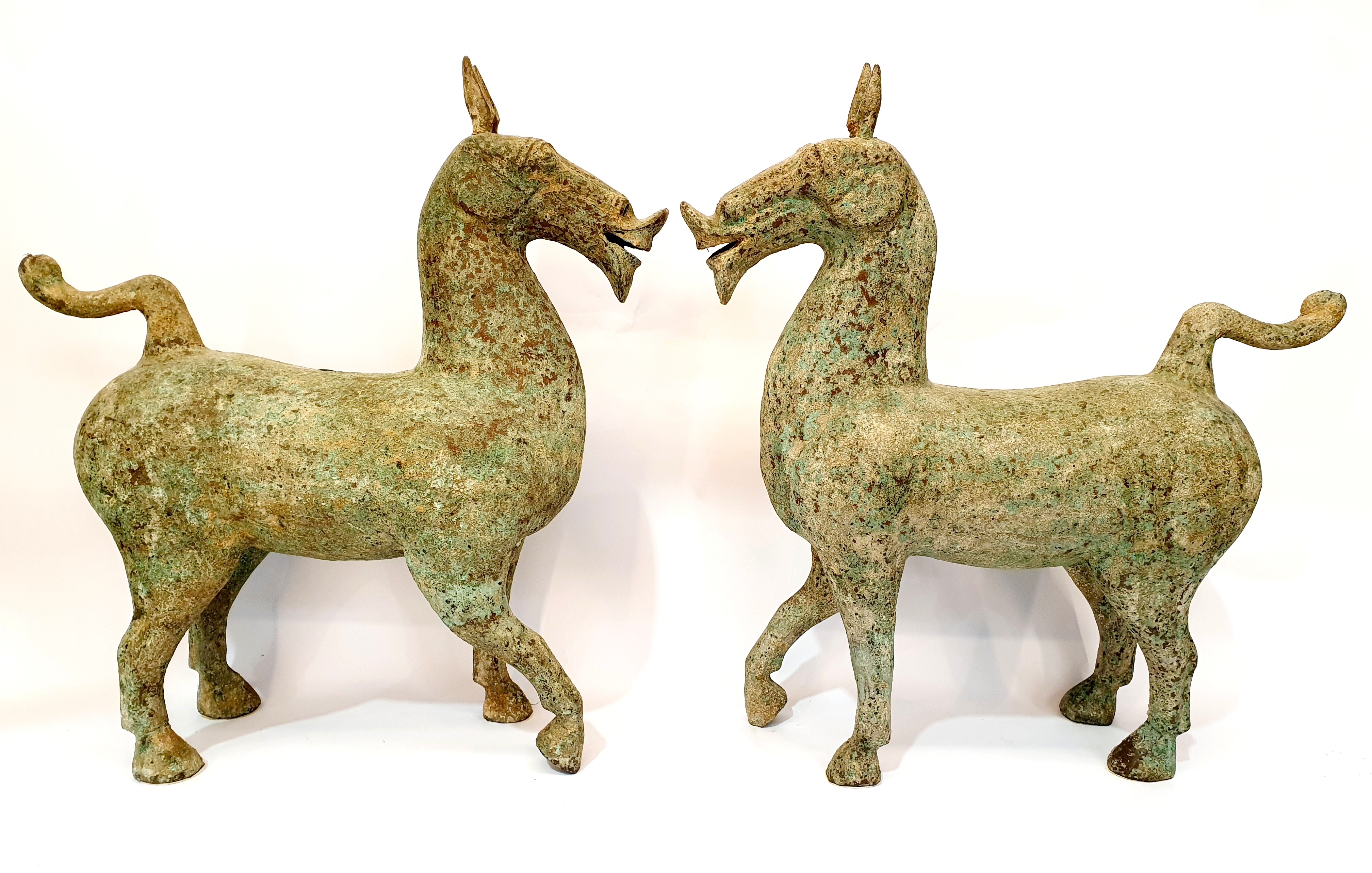 Han Dynasty | A PAIR OF LARGE CHINESE BRONZED HAN DYNASTY STYLE HORSES ...