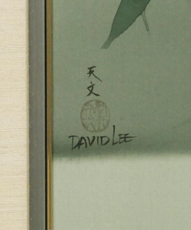 David Lee | Painting on silk featuring a small bird and branches of a ...