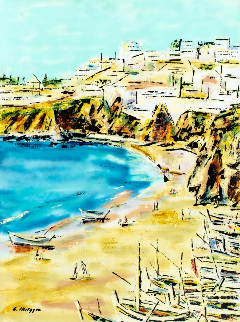Evelyn Borchard Metzger | Coastal Cityscape with Boats | MutualArt