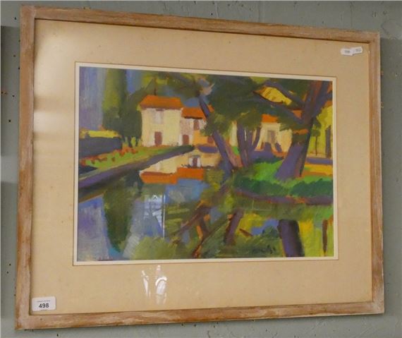 Anthony Hodge | Oil pastel of mill pond nr Cherval (Circa 1989) | MutualArt