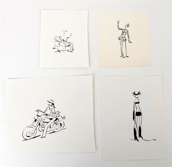 François Avril | Set of four illustrations, scenes of Parisian life ...