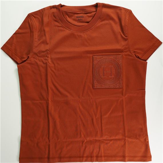 Shirt | Hermes Embroidered Pocket Rust-Red T-Shirt | MutualArt