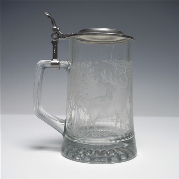 Stein | Alwe Glass Beer Stein, Deer Motif with Pewter Lid (20th Century ...