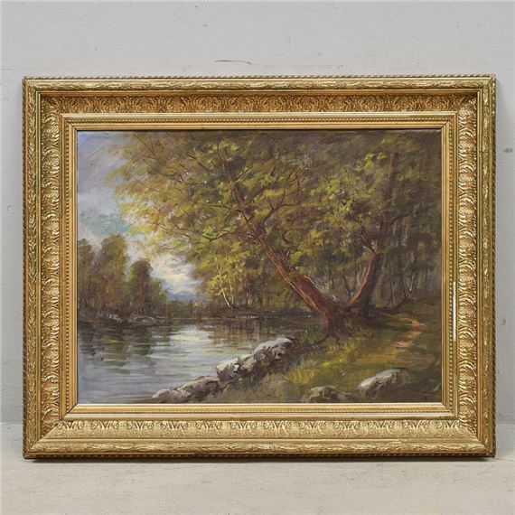 Gustav Edwall | Landskap med vattendrag. Signerad. Olja på pannå (12) | MutualArt