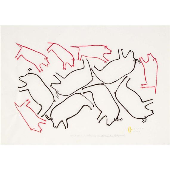 Martha Ittuluka'naaq | MUSK OXEN AND WOLVES (1970) | MutualArt
