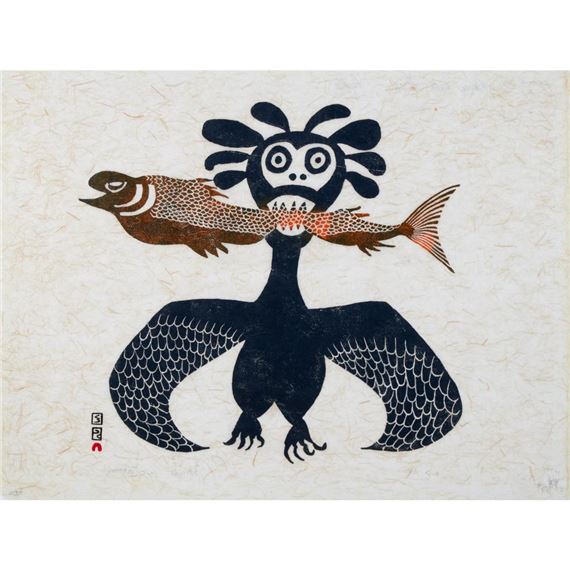 Pudlo Pudlat | RAVEN WITH FISH, 1963 (1963) | MutualArt