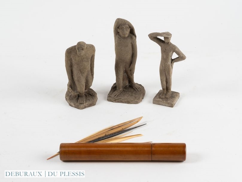 Jean Pié | Jean Pie Lot of three terracotta statuettes of monkeys and a ...