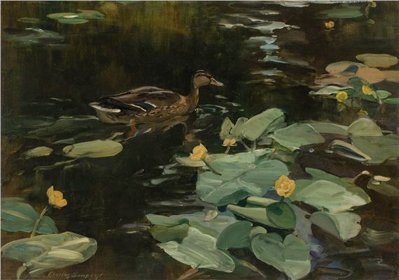 Charles Walter‏ Simpson | A duck amongst the waterlilies | MutualArt