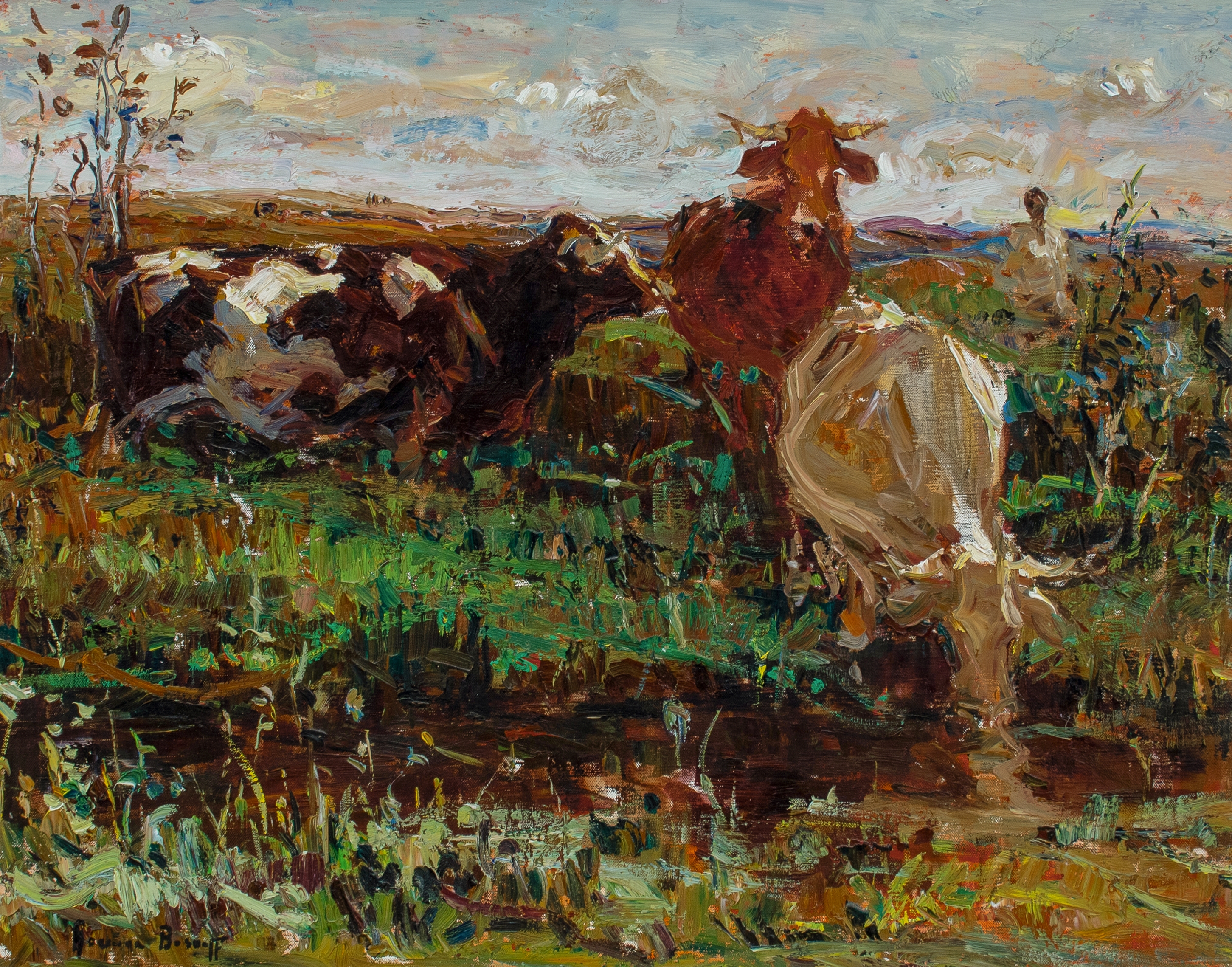 Adriaan Hendrik Boshoff | Cattle in a landscape | MutualArt