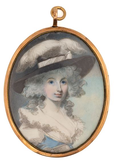 George Engleheart | Portrait einer Dame in einem weissen Kleid mit ...