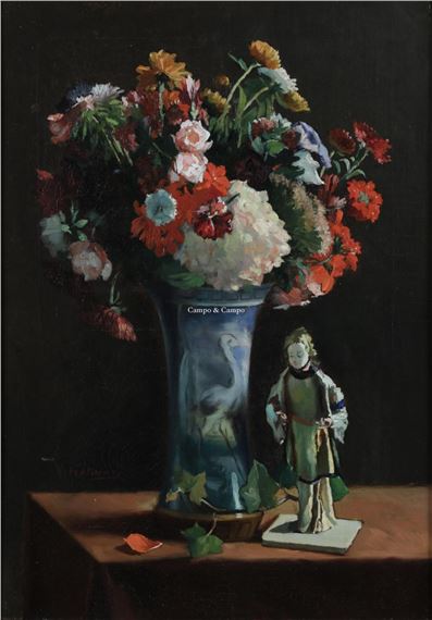 Victor Fontaine | Flower still life with chinoiserie | MutualArt