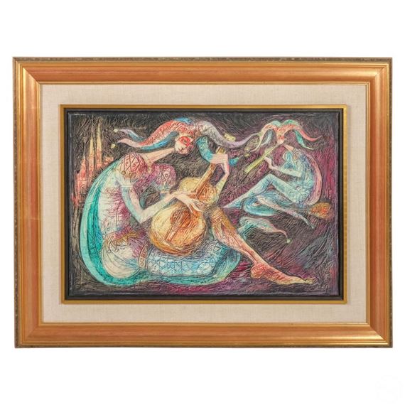 Normal | Yossi Stern 1923-1992 Musical Jesters Oil Painting | MutualArt