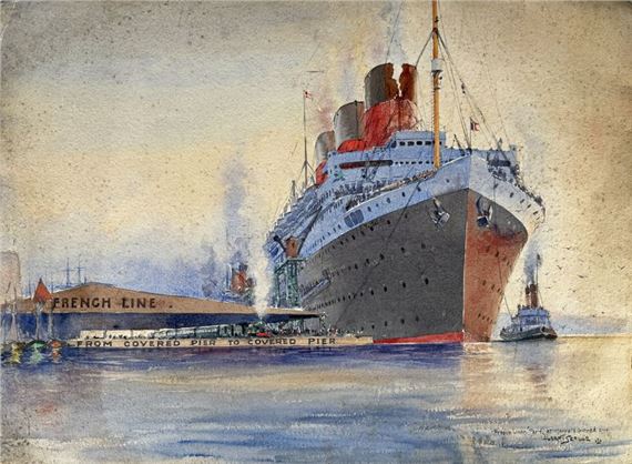 Albert Sébille | French Liner Paris at Havre's covered pier | MutualArt