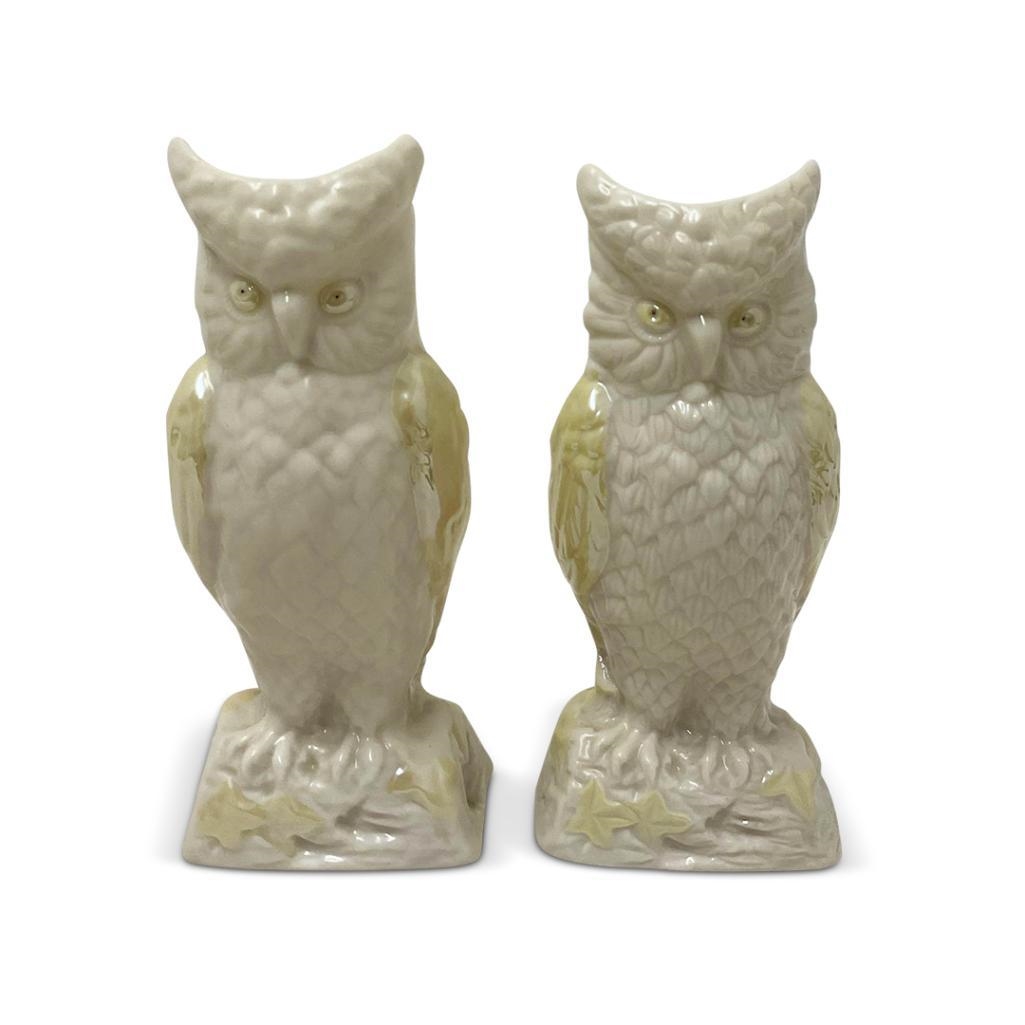 Belleek | PAIR OF BELLEEK HORNED OWL VASES | MutualArt