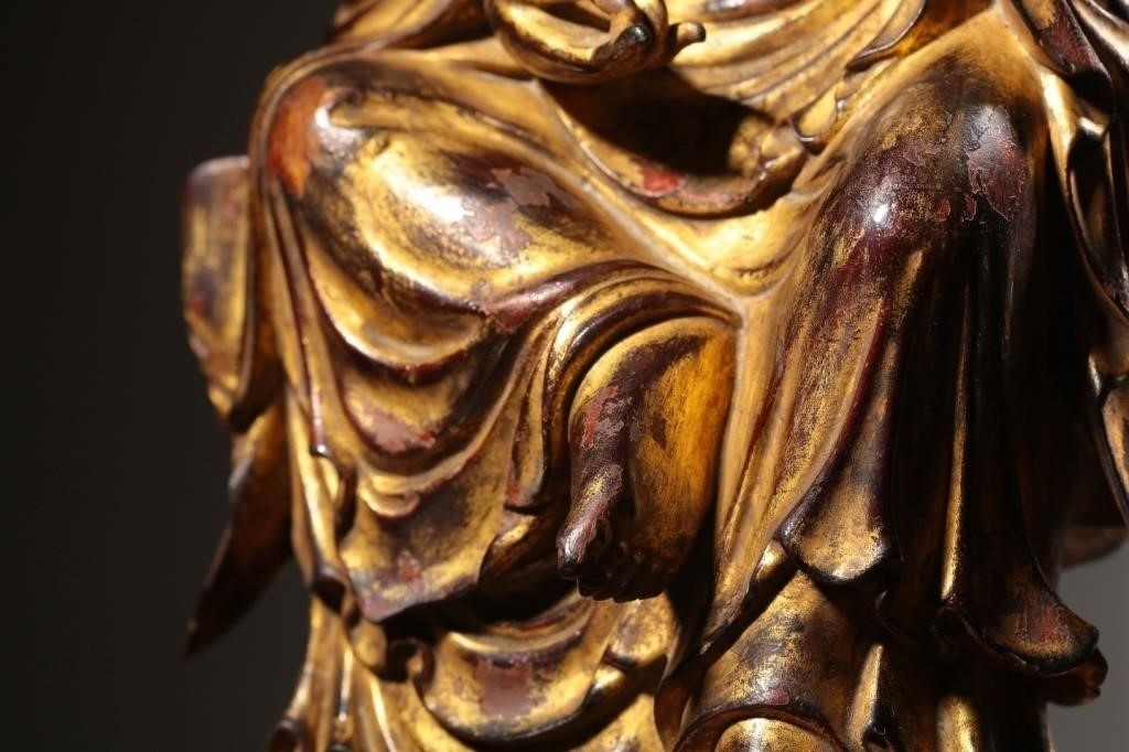 Chinese School | Chinese Gilt Wood Carved Guanyin Statue | MutualArt