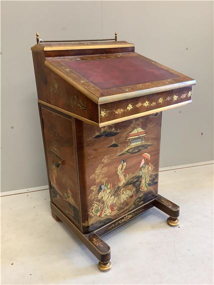 Davenport | A reproduction chinoiserie lacquered Davenport, width 54cm, depth 52cm, height 98cm ...