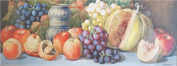 Giovanni Barbaro | Still life of fruit and a delft vase | MutualArt