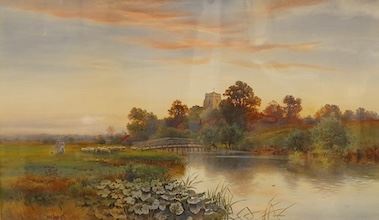 Noel Smith | Riverscape with flock of sheep | MutualArt
