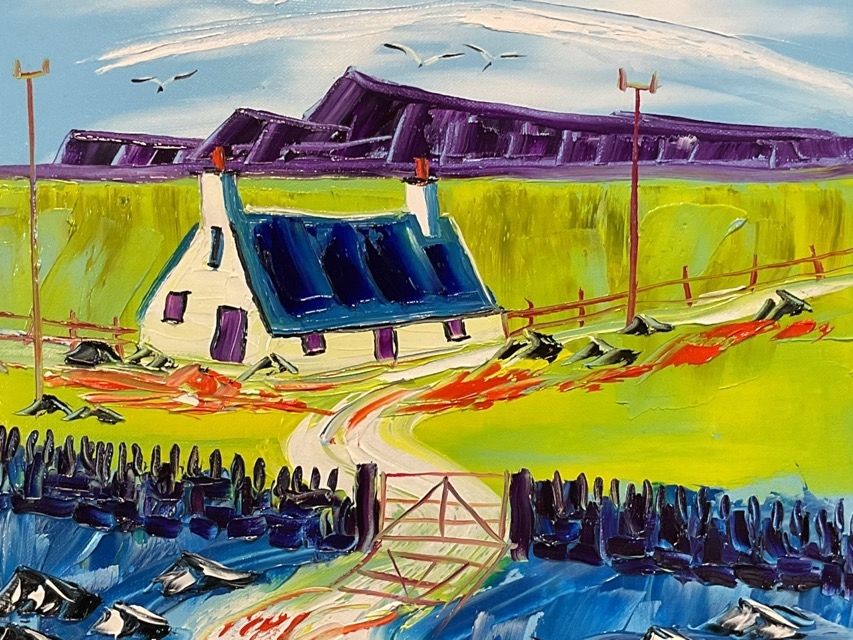 John Damari | cottage with distant mountains | MutualArt