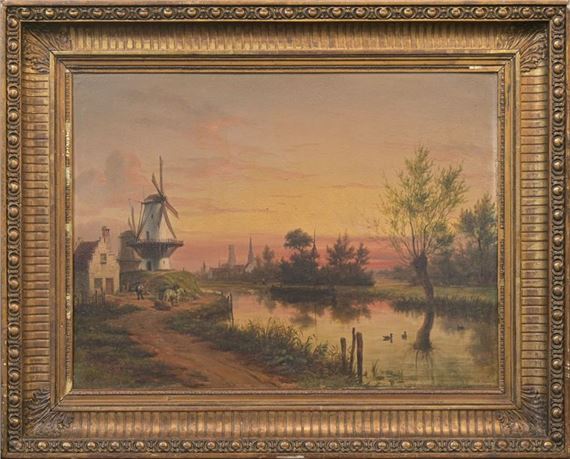 Hippolyte Victor Valentin Sébron | Landscape of a mill at sunset ...