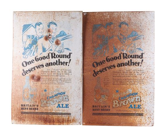 Unknown | Two vintage pictorial tin signs for Champion Brown Ale, each ...