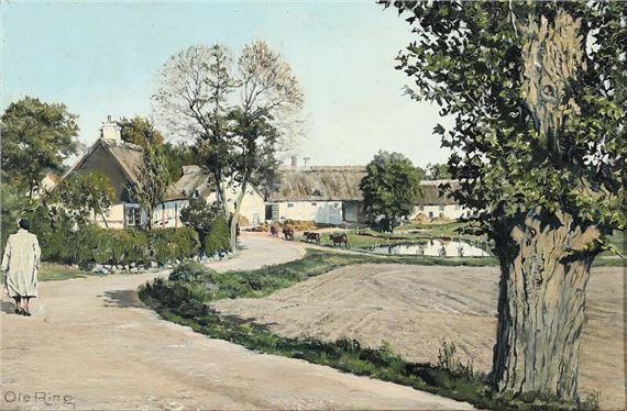 Ole Ring | View from a sunny village with a view towards a village pond ...