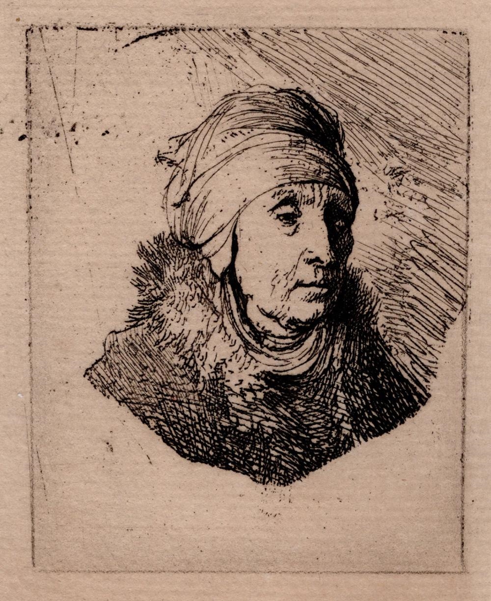Rembrandt van Rijn | REMBRANDT 1800s Etching B358 Woman with high Headress Bound Round the Chin ...