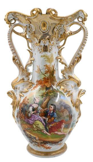 F. Osborne | gilt floral accents with painted motif of a young couple ...