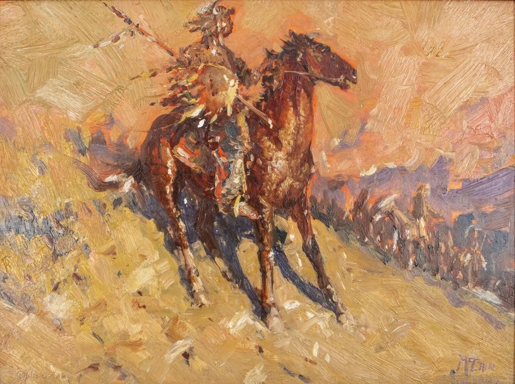 Buck McCain | Western Scene depicting Native American figure on ...