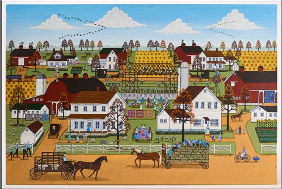 Carol Hamilton Offet | Amish Barn Raising | MutualArt