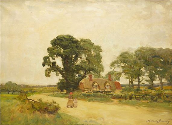Alexander Brownlie Docharty | Mother and Child by Thatched Cottage ...