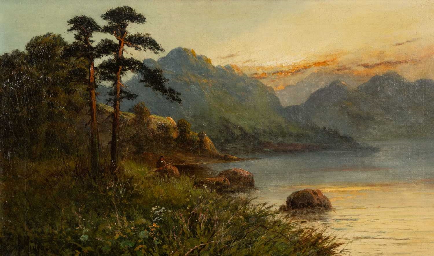 Frank Hider | sunset over mountains beside lake with figure | MutualArt