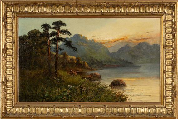 Frank Hider | sunset over mountains beside lake with figure | MutualArt