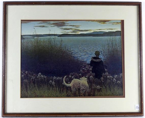 Alex Colville | Swimming Dog and Canoe (1979) | MutualArt